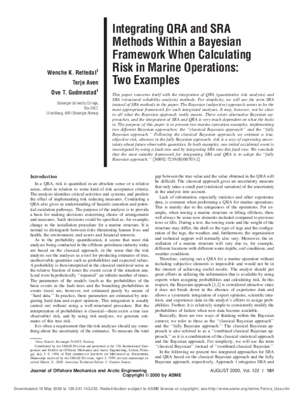 (PDF) Integrating QRA and SRA Methods Within a Bayesian Framework When ...