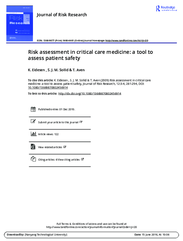 (PDF) Risk assessment in critical care medicine: a tool to assess ...