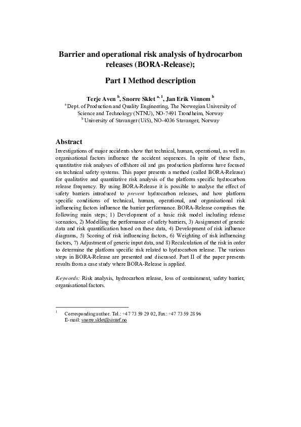 (PDF) Barrier and operational risk analysis of hydrocarbon releases ...