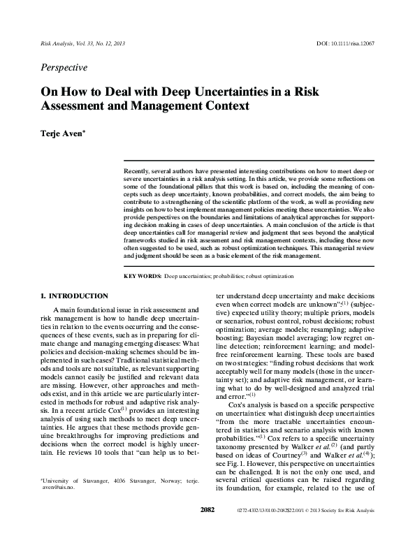 (PDF) On How to Deal with Deep Uncertainties in a Risk Assessment and ...