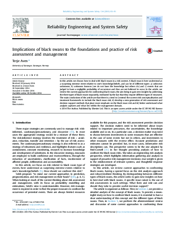 (PDF) Implications of black swans to the foundations and practice of ...