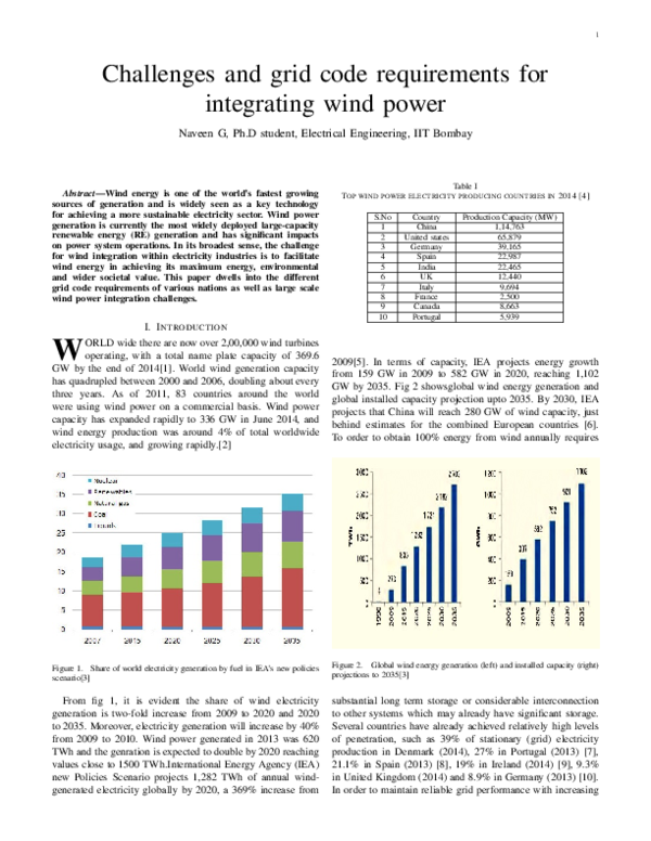 (PDF) Challenges and grid code requirements for integrating wind power
