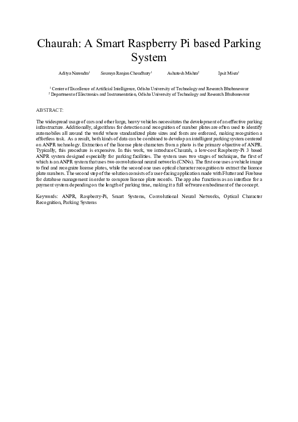 (PDF) Chaurah: A Smart Raspberry Pi based Parking System