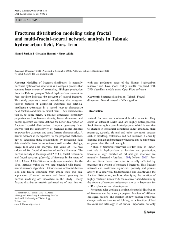 (PDF) Fractures distribution modeling using fractal and multi-fractal–neural network analysis in ...