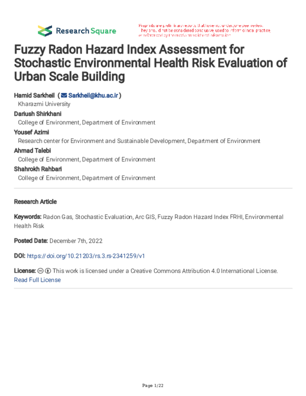 (PDF) Fuzzy Radon Hazard Index Assessment for Stochastic Environmental ...