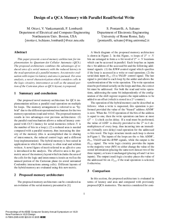 (PDF) QCA memory with parallel read∕serial write: design and analysis