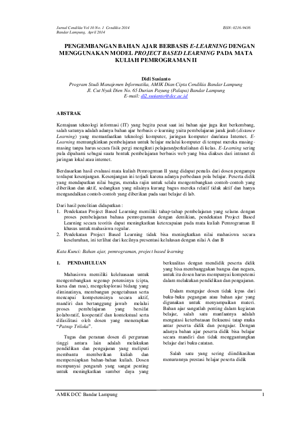 (PDF) Pengembangan Bahan Ajar Berbasis E-learning dengan Menggunakan Model Project Based ...
