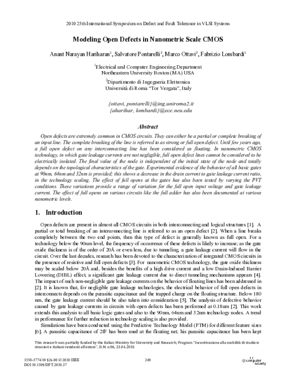 (PDF) Modeling open defects in nanometric scale CMOS