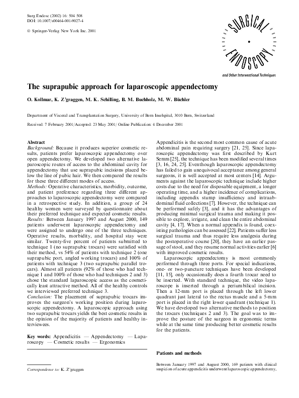 (PDF) Suprapubic approach for laparoscopic appendectomy