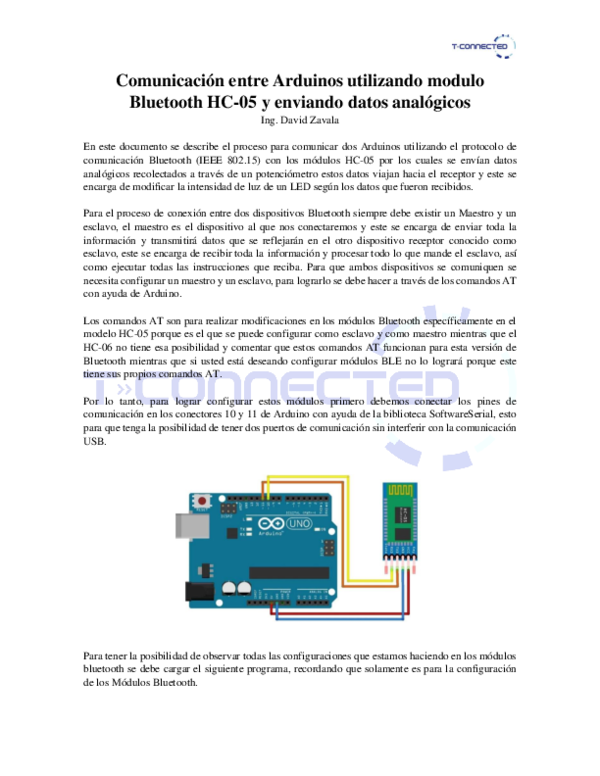 Pdf Comunicación Entre Arduinos Utilizando Modulo Bluetooth Hc 05 Y