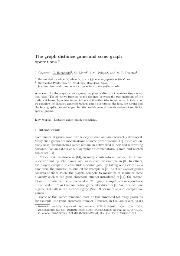 (PDF) The graph distance game and some graph operations
