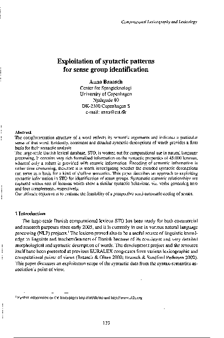 (PDF) Exploitation of syntactic patterns for sense group identification