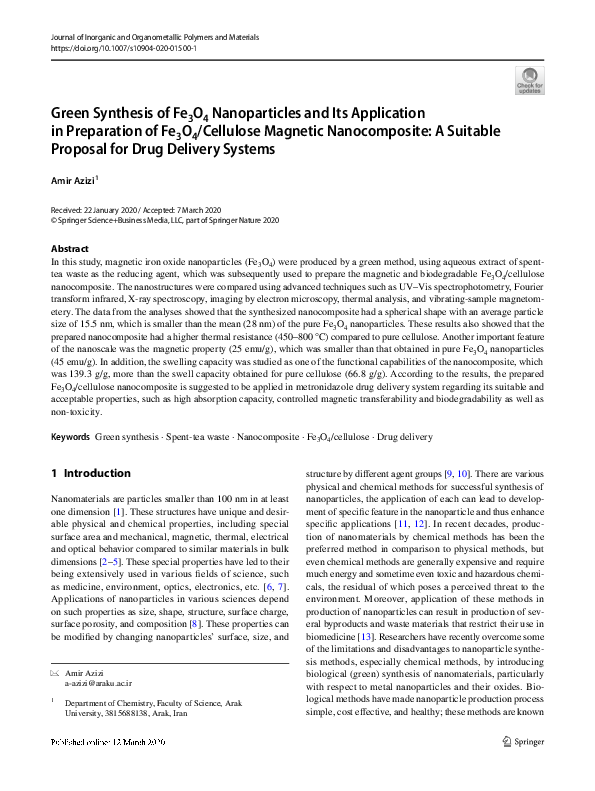 Pdf Green Synthesis Of Fe3o4 Nanoparticles And Its Application In Preparation Of Fe3o4