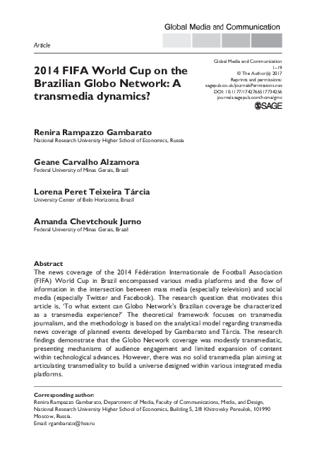 (PDF) 2014 FIFA World Cup on the Brazilian Globo Network: A transmedia ...