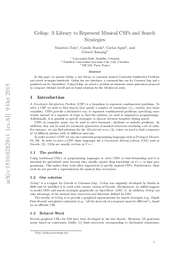 (PDF) Gelisp: A Library to Represent Musical CSPs and Search Strategies
