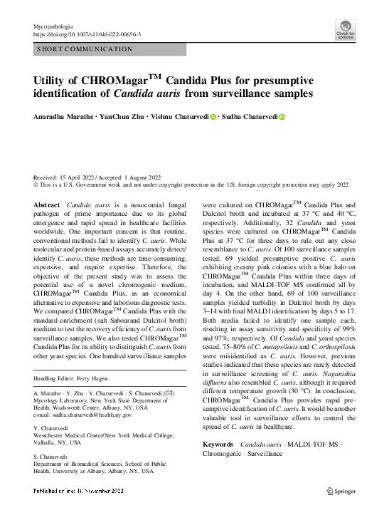 (PDF) Utility of CHROMagar™ Candida Plus for presumptive identification ...