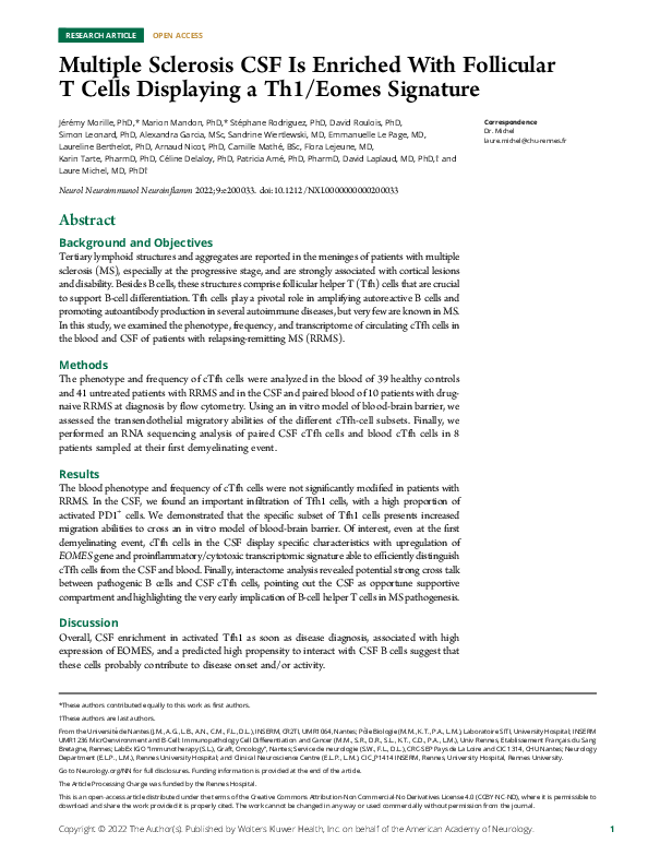 (PDF) Follicular T Cells in MS CSF: Th1/Eomes Signature (PDF) Follicular T Cells in MS CSF: Th1/Eomes Signature