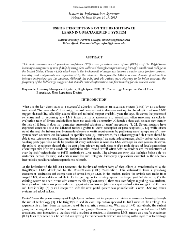 Pdf Users Perceptions On The Brightspace Learning Management System 1920