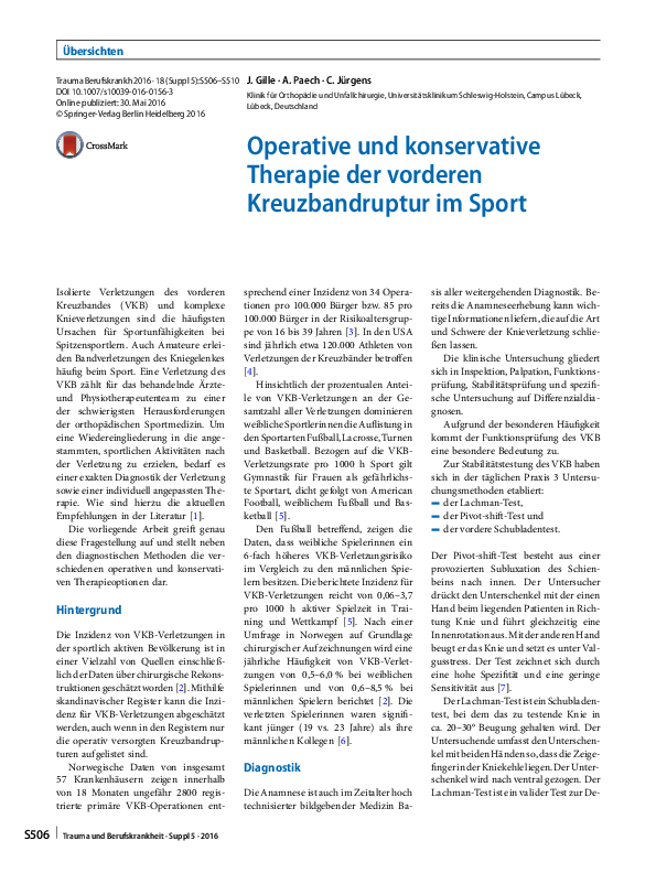 (PDF) Operative und konservative Therapie der vorderen Kreuzbandruptur ...