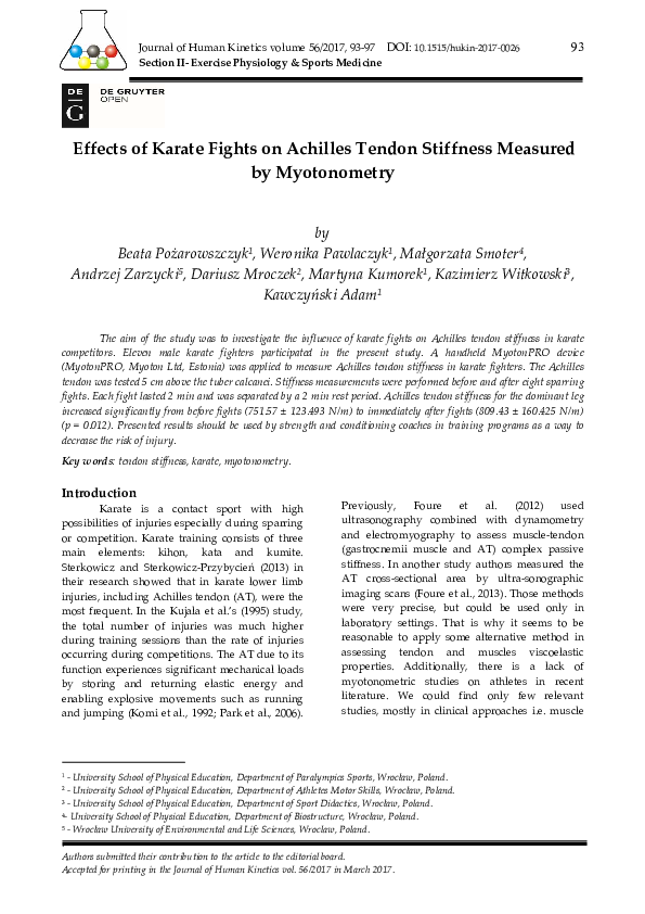 (PDF) Effects of Karate Fights on Achilles Tendon Stiffness Measured by ...