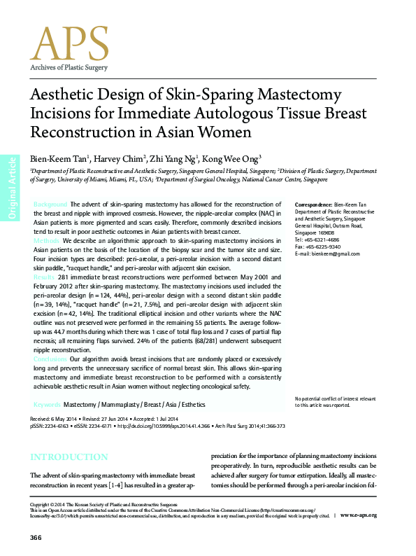 (PDF) Aesthetic Design of Skin-Sparing Mastectomy Incisions for ...