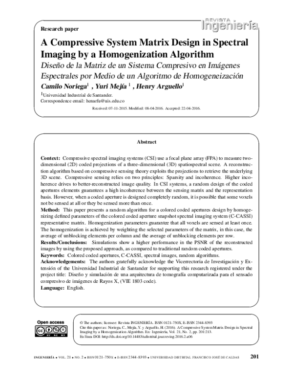 Pdf A Compressive System Matrix Design In Spectral Imaging By A Homogenization Algorithm
