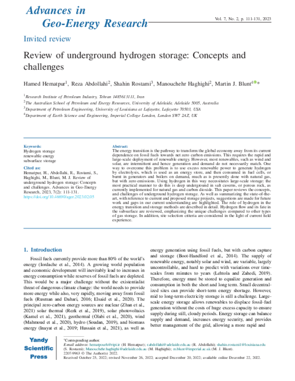 (PDF) Review of underground hydrogen storage: Concepts and challenges