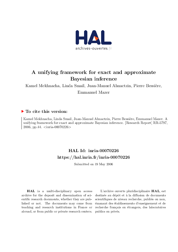 Pdf A Unifying Framework For Exact And Approximate Bayesian Inference