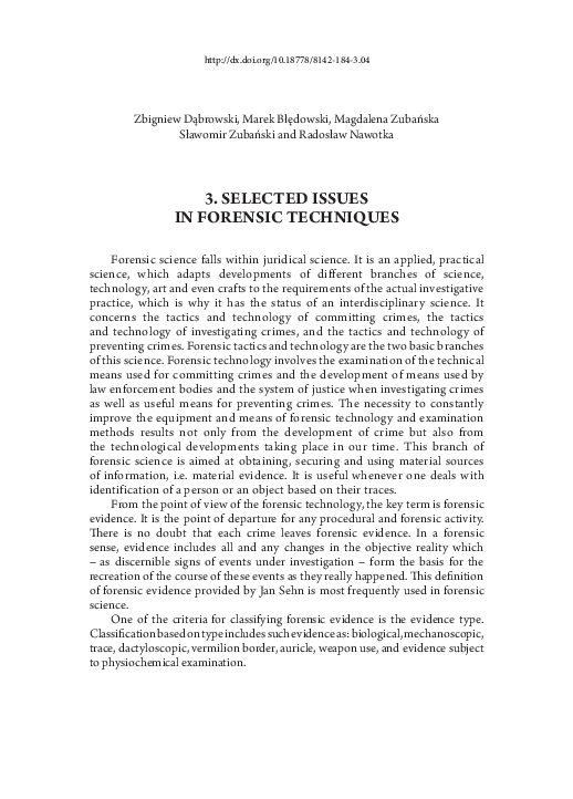 (PDF) Selected issues in forensic techniques
