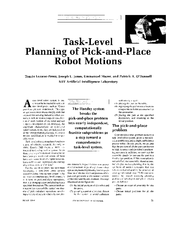 Task-level planning of pick-and-place robot motions