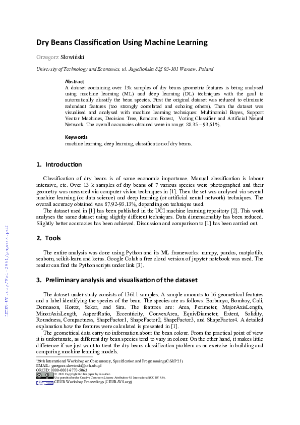 (PDF) Dry Beans Classification Using Machine Learning