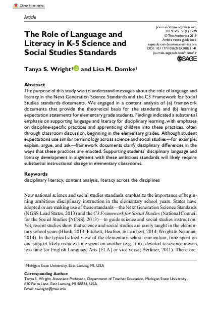 (PDF) The Role of Language and Literacy in K-5 Science and Social ...