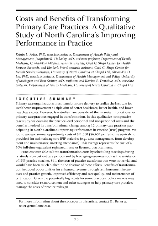 (PDF) Costs and Benefits of Transforming Primary Care Practices: A ...