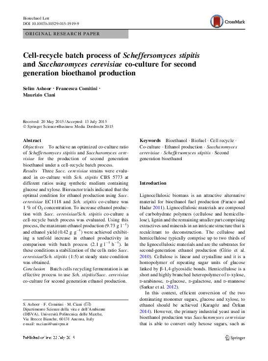 (PDF) Cell-recycle batch process of Scheffersomyces stipitis and ...