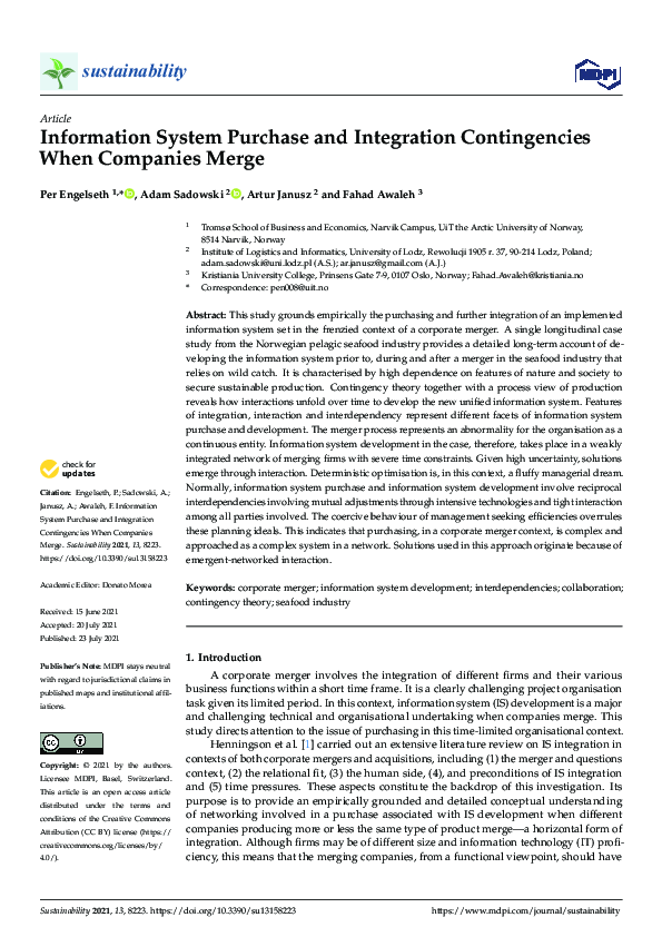 (PDF) Information System Purchase and Integration Contingencies When Companies Merge
