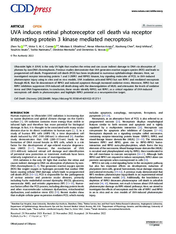 (PDF) UVA induces retinal photoreceptor cell death via receptor ...