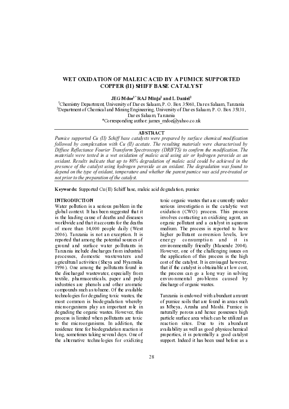 (PDF) Wet Oxidation of Maleic Acid by a Pumice Supported Copper (II ...