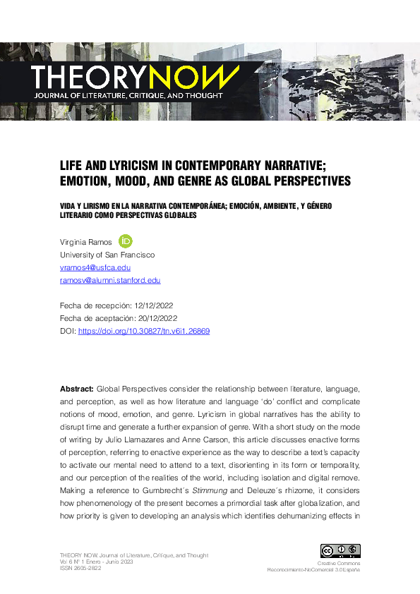 (PDF) Life and Lyricism in Contemporary Narrative; Emotion, Mood and ...