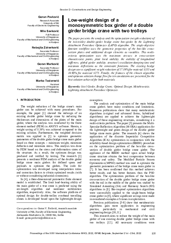 (PDF) LOW-WEIGHT DESIGN OF A MONOSYMMETRIC BOX GIRDER OF A DOUBLE ...
