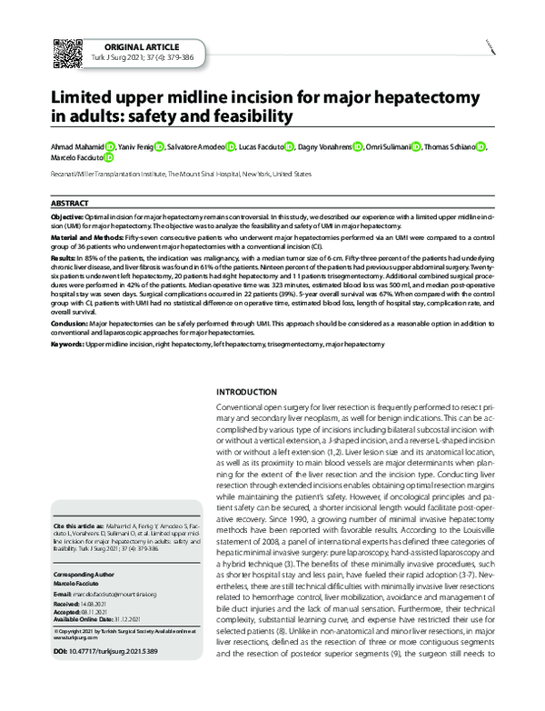 Limited upper Midline Incision for Major Hepatectomy in Adults: Safety ...