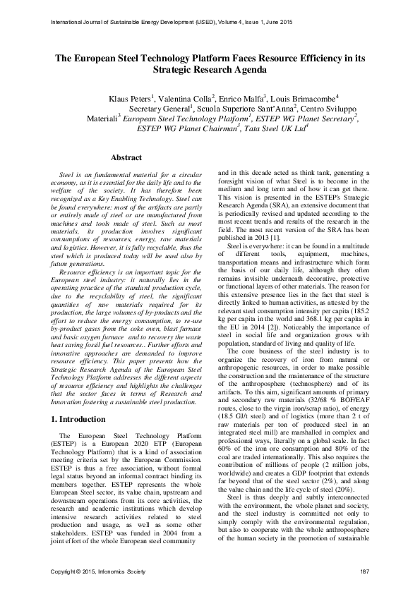 (PDF) The European Steel Technology Platform Faces Resource Efficiency ...