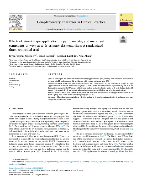 (PDF) Effects of kinesio tape application on pain, anxiety, and ...