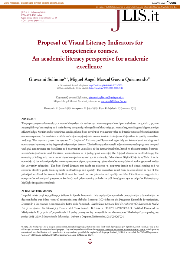 (PDF) Proposal of Visual Literacy Indicators for competencies courses ...