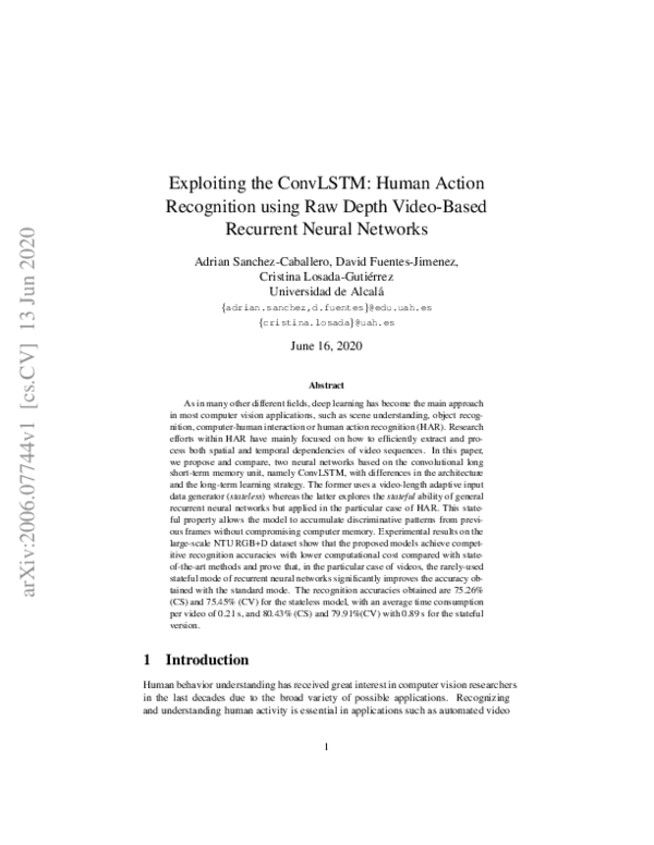Pdf Exploiting The Convlstm Human Action Recognition Using Raw Depth