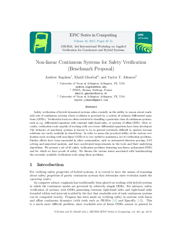 (PDF) Non-linear Continuous Systems for Safety Verification