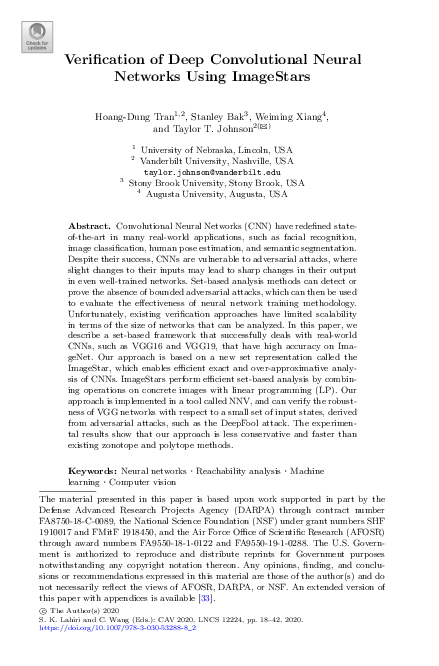 (PDF) Verification of Deep Convolutional Neural Networks Using ImageStars