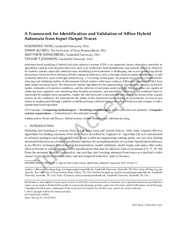 Pdf A Framework For Identification And Validation Of Affine Hybrid Automata From Input Output