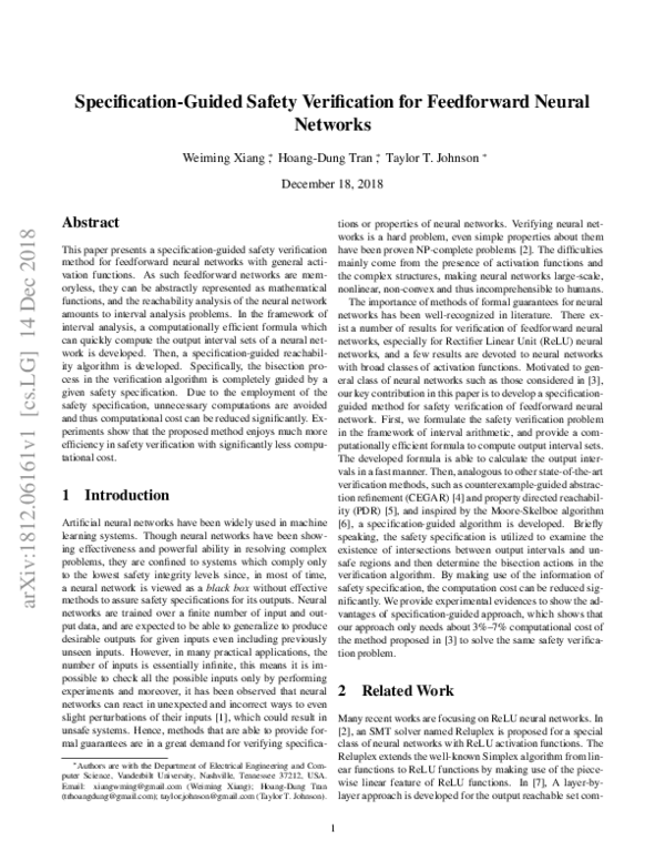 Pdf Specification Guided Safety Verification For Feedforward Neural Networks