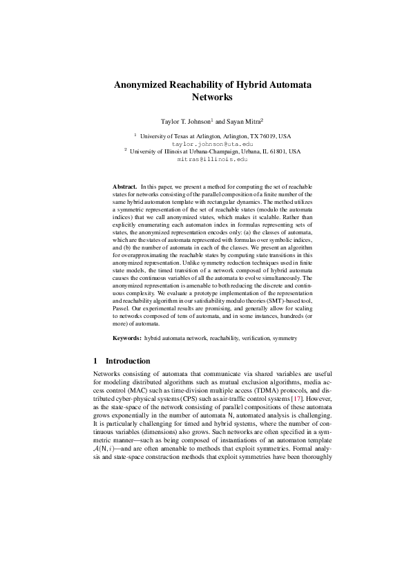 (PDF) Anonymized Reachability of Hybrid Automata Networks