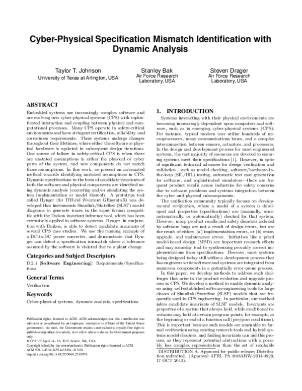 (PDF) Cyber-physical specification mismatch identification with dynamic analysis
